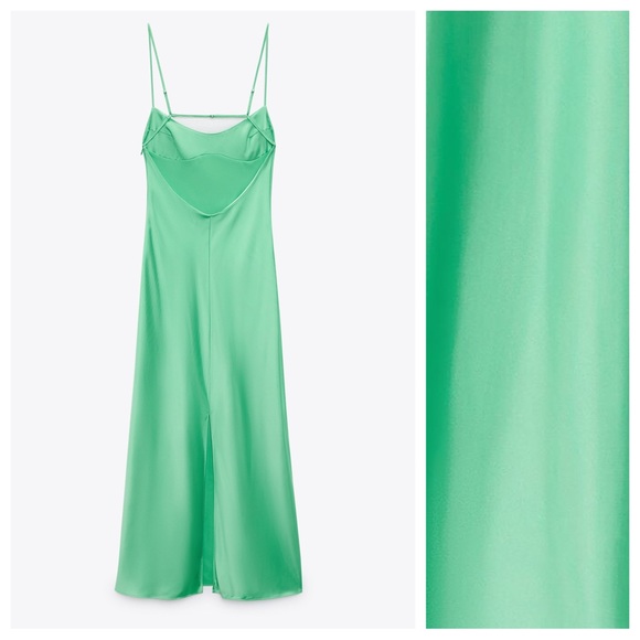Zara | Dresses | Nwt Zara Green Satin Effect Midi Dress Size L | Poshmark